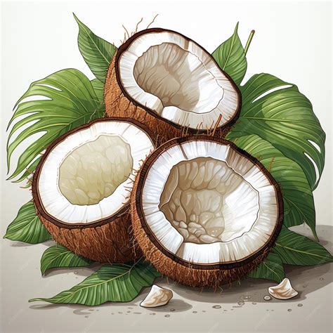 Premium Vector Vector Coconut Illustration Tropical Food Background Design Isolated Coco Leaf