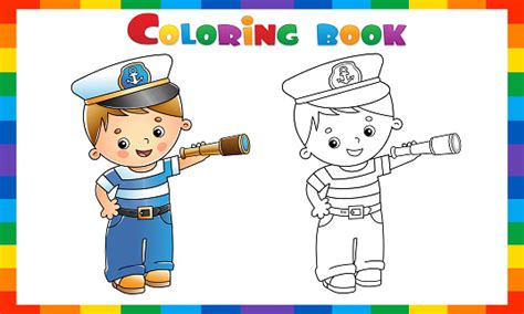Ilustración De Dibujo Para Colorear Esquema De Marinero O Marinero De
