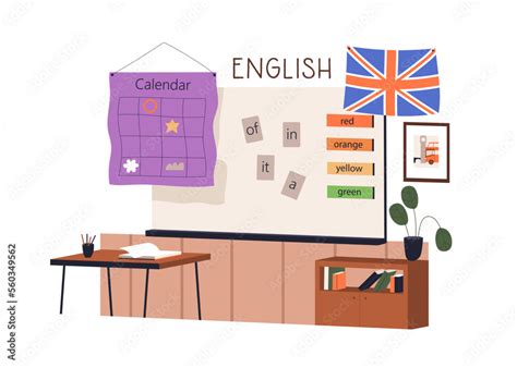 English Foreign Language Class Empty Grammar Classroom Of Elementary