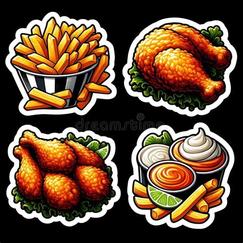 Fast Food Delicious Burger Fried Chicken And French Fries Sticker