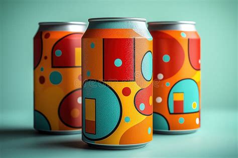 Colorful Soda Cans With Abstract Design Geometric Shapes Colors