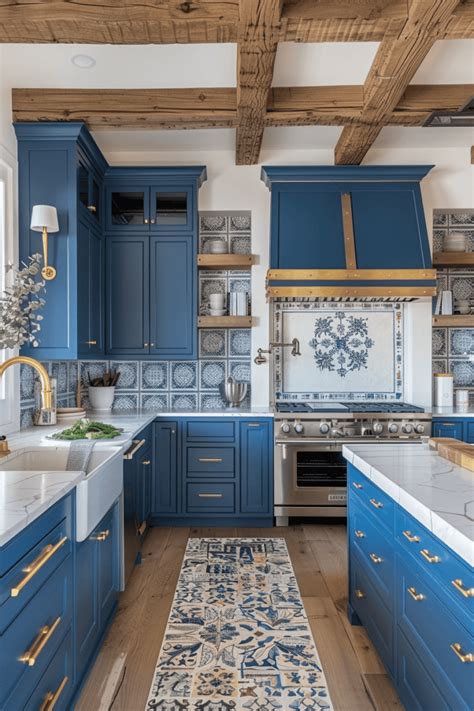 Blue And Gold Spanish Villa Kitchen In 2024 Spanish Style Kitchen