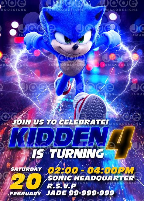 Sonic The Hedgehog Birthday Party Invitation 4 X 6 Or 5 X 7 Printable