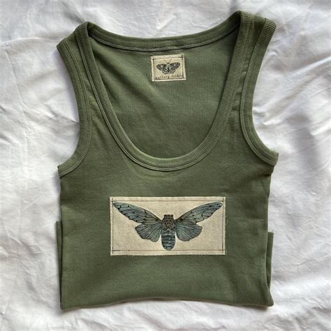 Printed Ghost Cicada Patch Tank Top 🌾🪲🍃 Gorgeous Depop