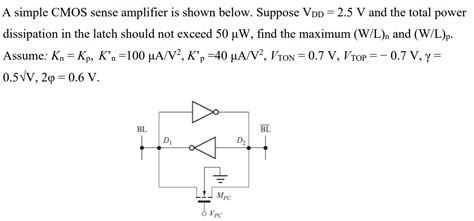 Solved A Simple Cmos Sense Amplifier Is Shown Below Suppose Chegg