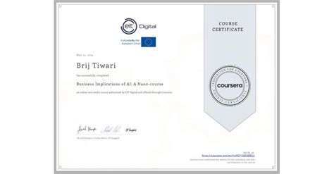 Brij Tiwari On Linkedin Completion Certificate For Business Implications Of Ai A Nano Course