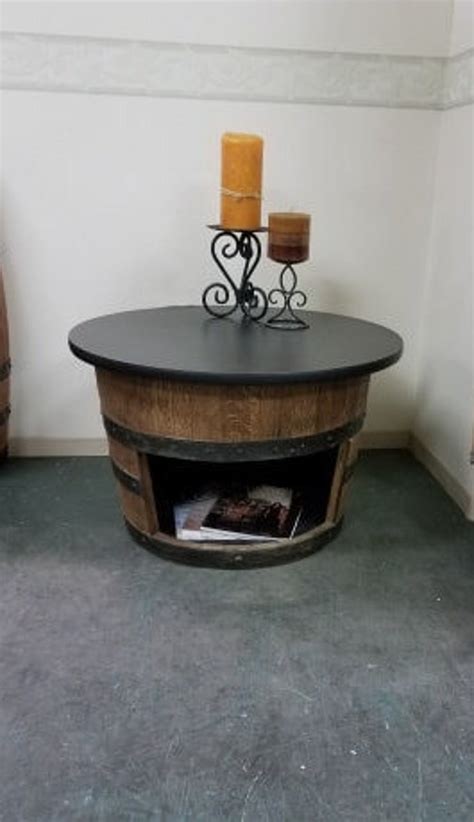 Half Whiskey Barrel Coffee Table End Table Cstorage Free Etsy