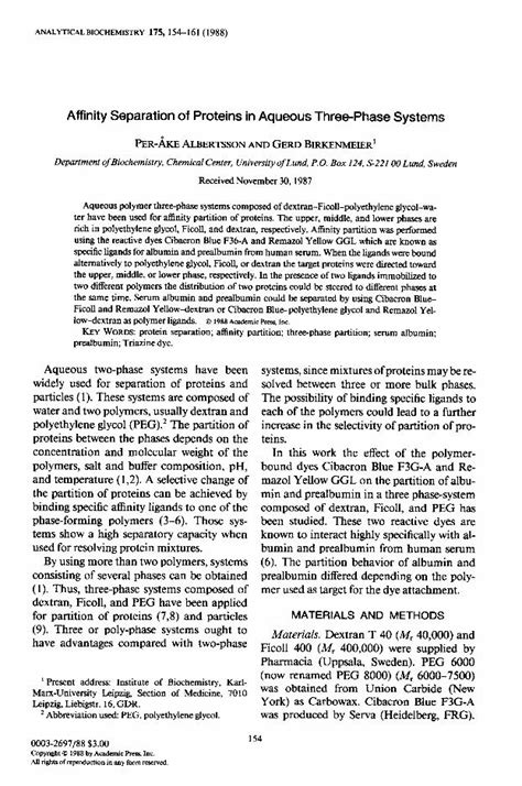 Pdf Affinity Separation Of Proteins In Aqueous Three Phase Systems