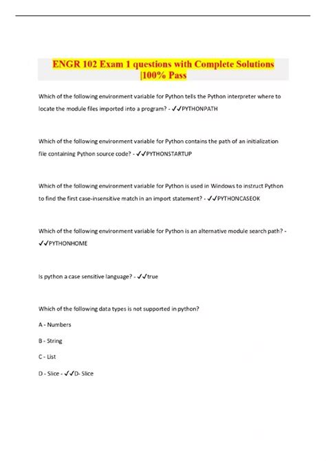 Engr 102 Exam 1 Questions With Complete Solutions 100 Pass