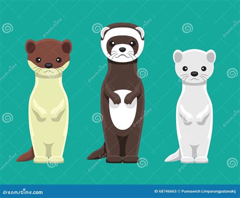 Weasel Mink Ferret Doll Set Cartoon Vector Illustration Stock Vector
