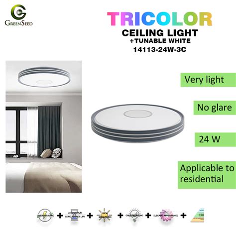 Gs Lighting Modern Ceiling Light 400mm 24w 48w 3 Color Daylight Grey 3 Line Edge Greenseed