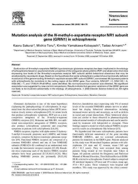 Pdf Mutation Analysis Of The N Methyl D Aspartate Receptor Nr1