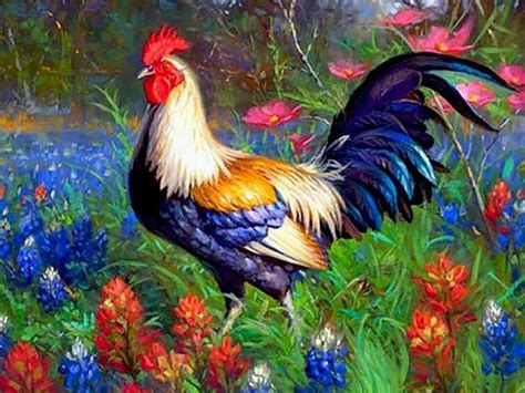 Broderie Diamant Coq Dans Les Fleurs Diamond Painting France
