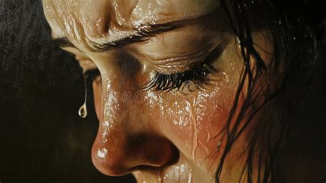 An Emotionally Charged Close Up Of A Woman With Glistening Tears On Her