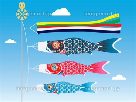 青空を泳ぐ3匹の鯉のぼりの家族のイラスト 153093545 イメージマート