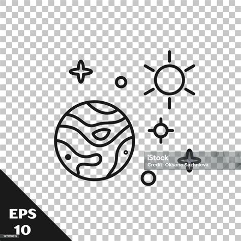 검은 선 공간과 투명 한 배경에 격리 된 행성 아이콘입니다 행성은 분화구 별과 혜성 표면 벡터 일러스트레이션 0명에 대한 스톡 벡터 아트 및 기타 이미지 Istock