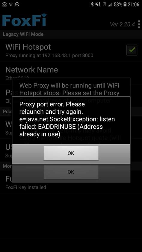 i keep getting this error when trying to setup proxy use in fox fi