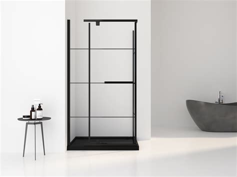 Black Frame With Black Grid Pivot Shower Door