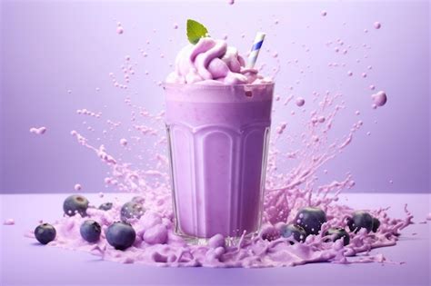 Premium Ai Image Blueberry Smoothie Frappe Effect Swirling Wave Blueberry Milk Splash Around