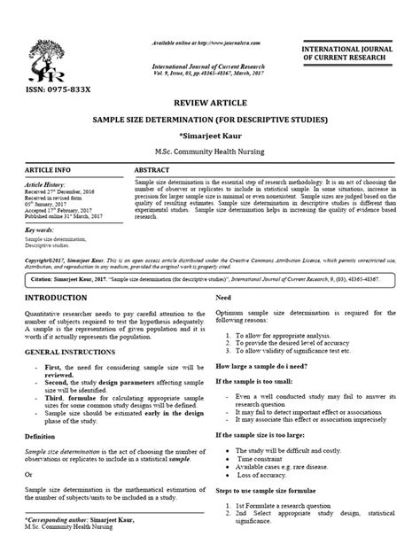 Sample Size Determination Download Free Pdf Standard Deviation