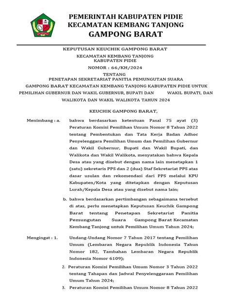 Contoh Format Sk Penetapan Sekret Pps Pdf