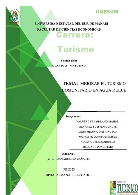 Diseño DE Proyectos Grupal Carrera Turismo Integrantes VALVERDE