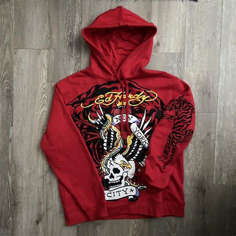 Red Ed Hardy Hoodie Size L M Brand Depop