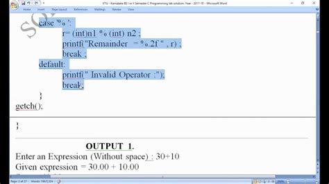 Vtu C Programs Lab Prog No 2 Simple Computational Problems Using