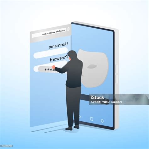Hacker Retrieves Password From Fake Website Metaphor Of Password Theft Stock Illustration