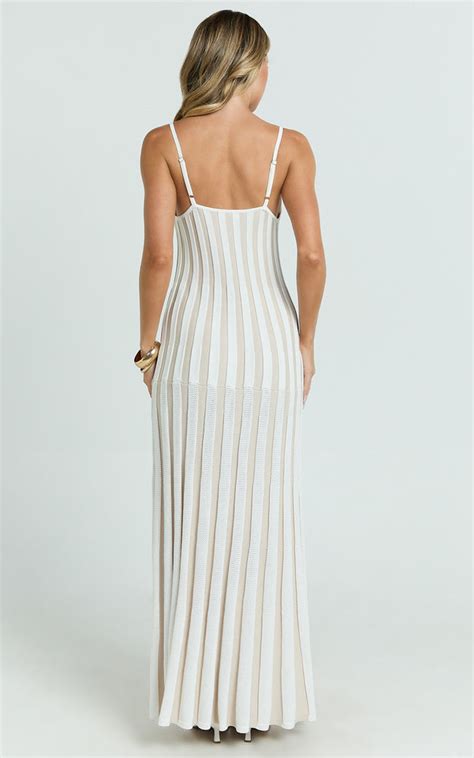Janna Maxi Dress Ribbed Knitted Dress In Cream Showpo Usa