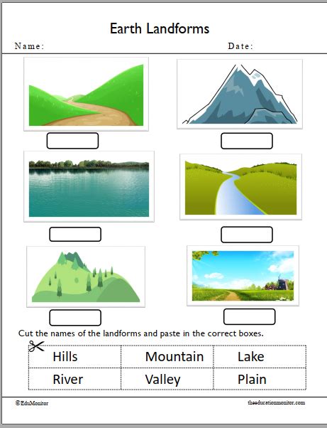 Earth Landforms Worksheet For Kindergarten And Preschool Edumonitor