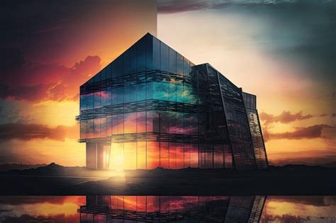 Premium Ai Image Glass Building With View Of The Sunrise Surrounded