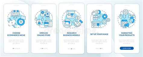 Starting Ecommerce Business Steps Blue Onboarding Mobile App Screen Stock Vector Illustration