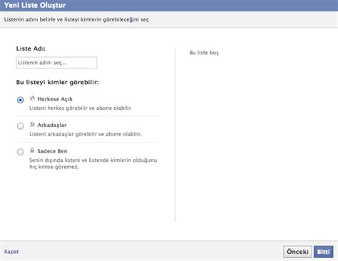 facebook ta “liste” olusturma