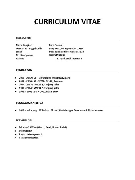 Contoh Cv Mentor Kampus Merdeka Budi Darma Pdf