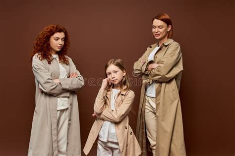 Three Generations Women In Coats Posing Stock Image Image Of