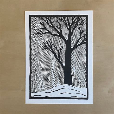 Linocut Print Tree Etsy