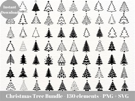 130 Christmas Tree Svg Bundle Christmas Tree Clipart Black And White