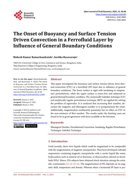Pdf The Onset Of Buoyancy And Surface Tension Driven Convection In A Ferrofluid Layer By