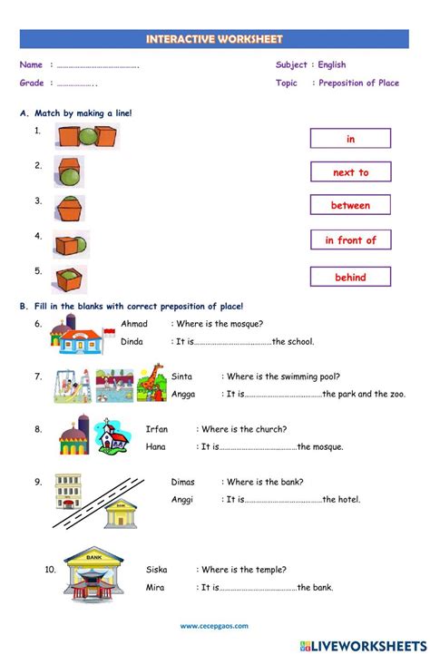 Lkpd Bahasa Inggris Tentang Preposition Of Place Worksheet