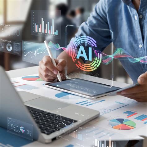 A Person Interacts With A Tablet Surrounded By Digital Charts And Graphs Indicating Data