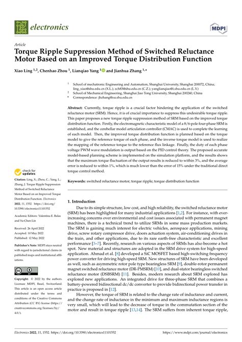Pdf Torque Ripple Suppression Method Of Switched Reluctance Motor