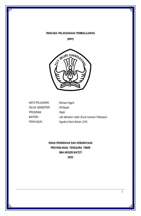 RPP Job Application Letter RENCANA PELAKSANAAN PEMBELAJARAN RPP
