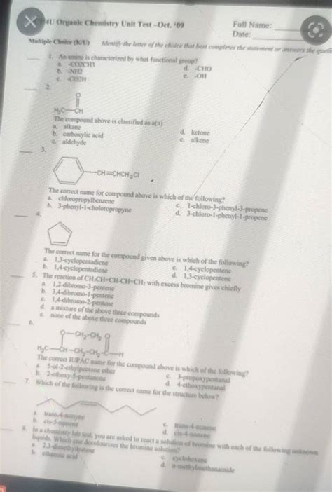 4 The Correct Name For The Compound Given Above Is Which Of The Followin