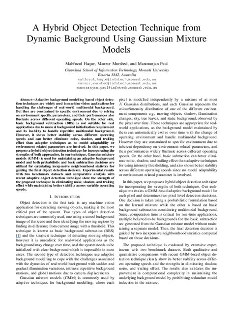 pdf a hybrid object detection technique from dynamic background using