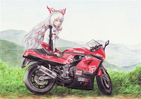 Safebooru Bangs Bikesuit Bow Colored Pencil Medium Fujiwara No
