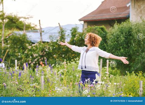 Outdoor Portrait Of Beautiful 50 Year Old Woman Stock Photo Image Of