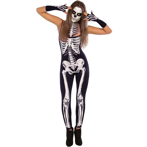 Fashion Sexy Women Halloween Party Cosplay Skeleton Jumpsuit Skull Printed Strappy Bodysuits