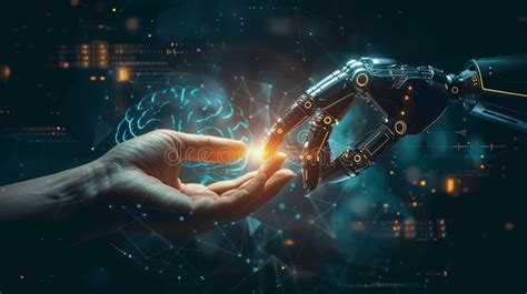 Human Robot Interaction A Human Hand Reaching Out To An Ai Robotic Hand Representing