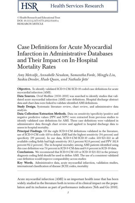 Pdf Case Definitions For Acute Myocardial Infarction In
